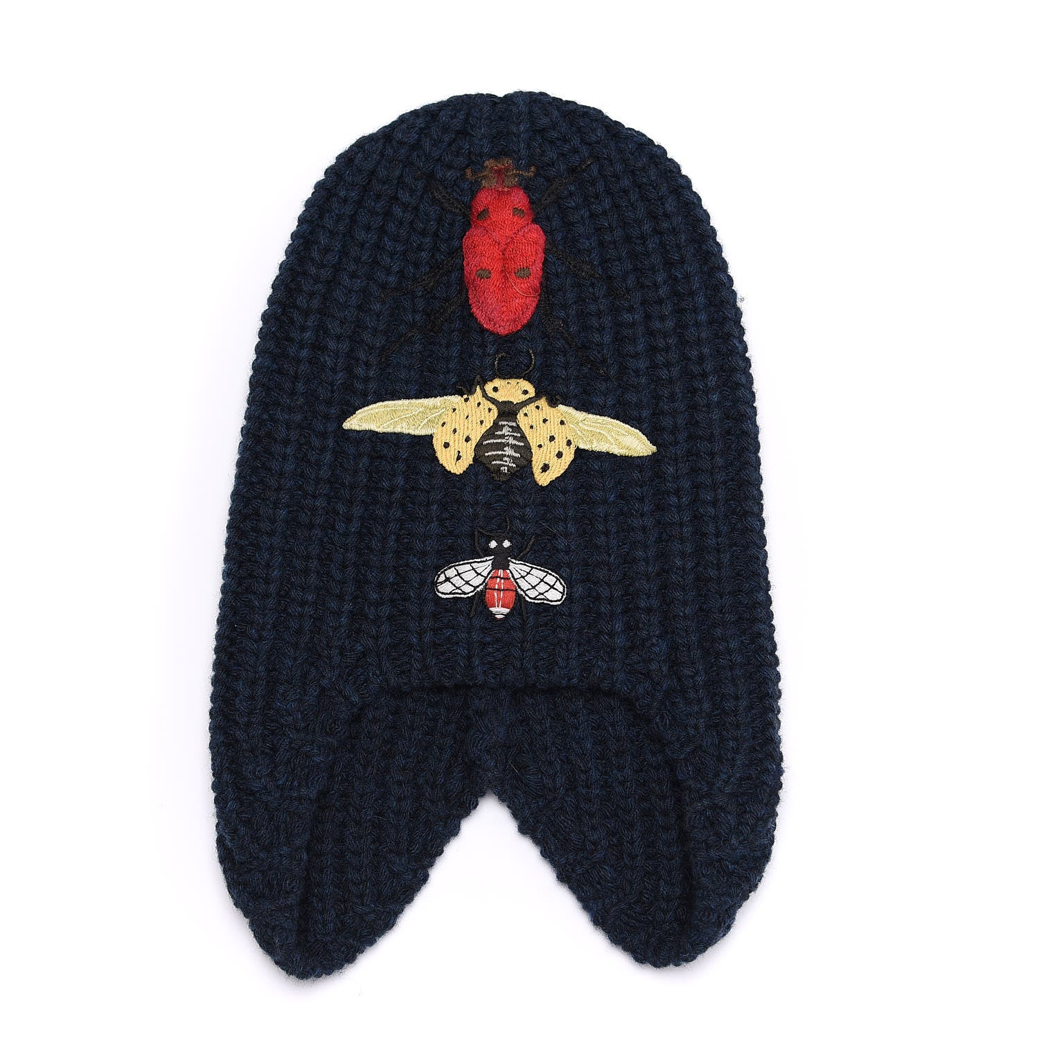 Gucci Wool Knit Cusco Insect Embroidered Beanie Hat S Navy 461798 ...