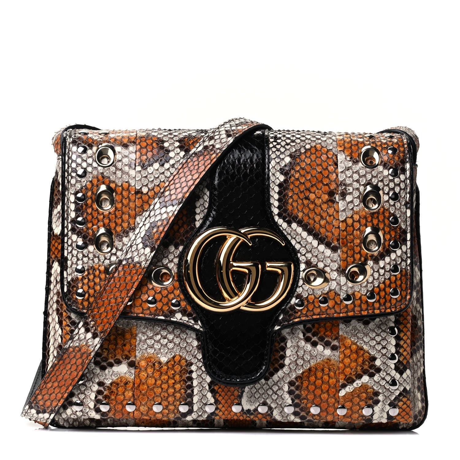 Gucci Snakeskin Medium Arli Flap Shoulder Bag Cognac Black 791412 ...