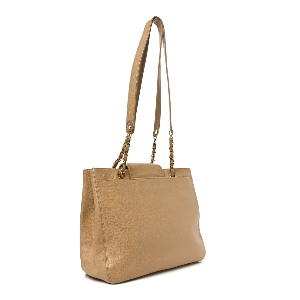Chanel Caviar Turnlock Tote Beige 1798630 – FASHIONPHILE