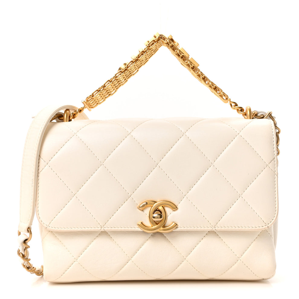 Chanel Lambskin Quilted Small CC Crystal Logo Chain Flap White 1764671 ...