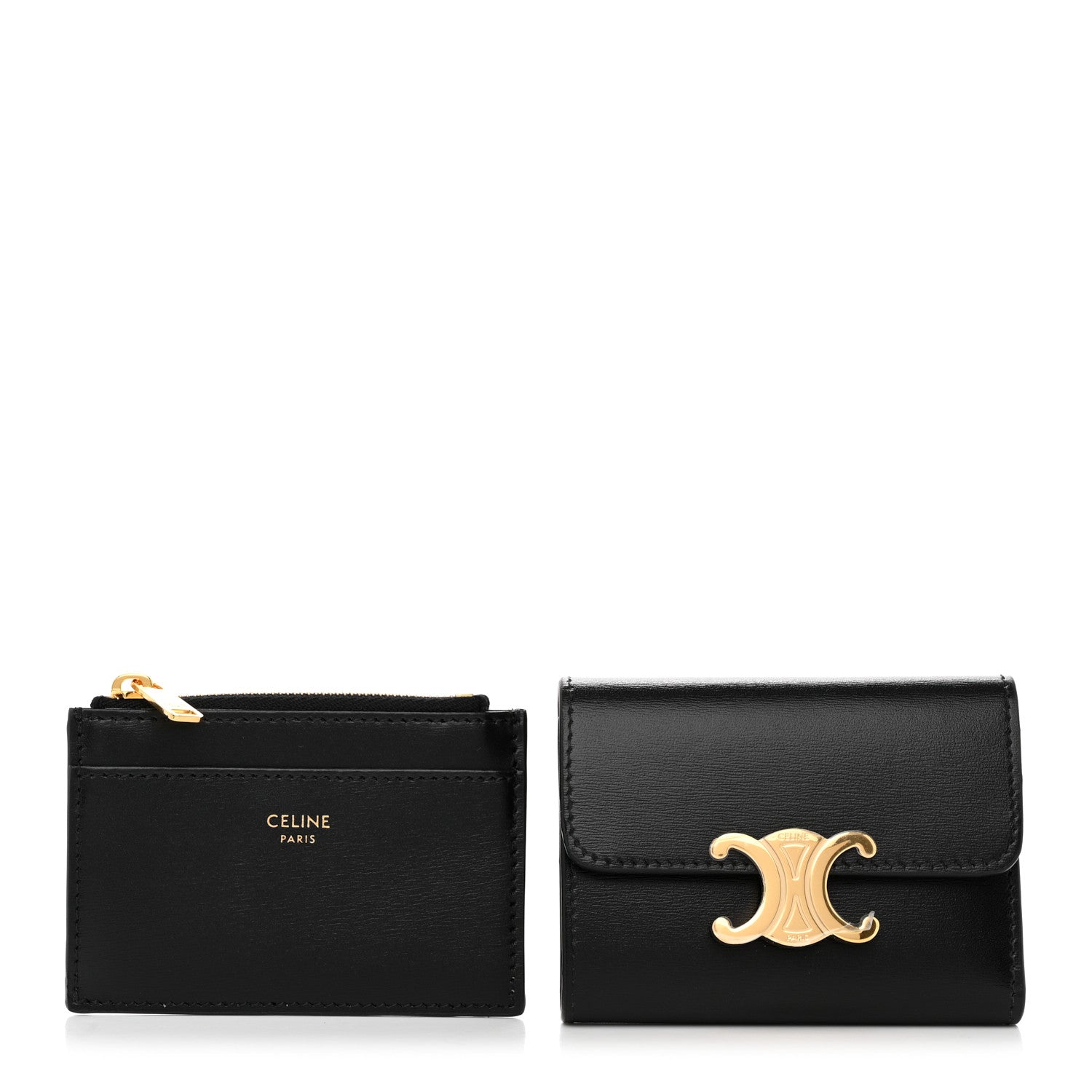 Celine Calfskin Compact Triomphe Wallet With Coin Purse Black 1255500 ...