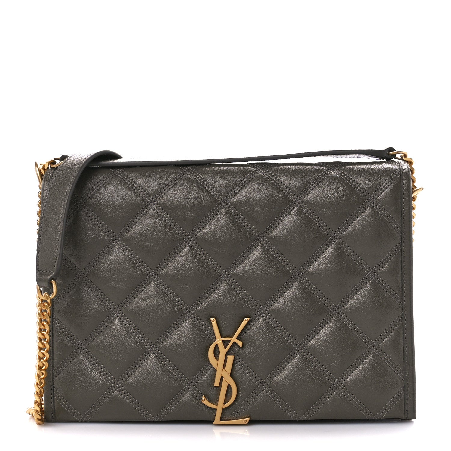 Saint Laurent Lambskin Quilted Mini Becky Chain Bag Grey Kaki 1382189 ...