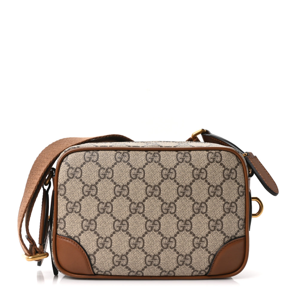 Gucci GG Supreme Monogram Textured Calfskin Emblem Mini Crossbody Beige ...