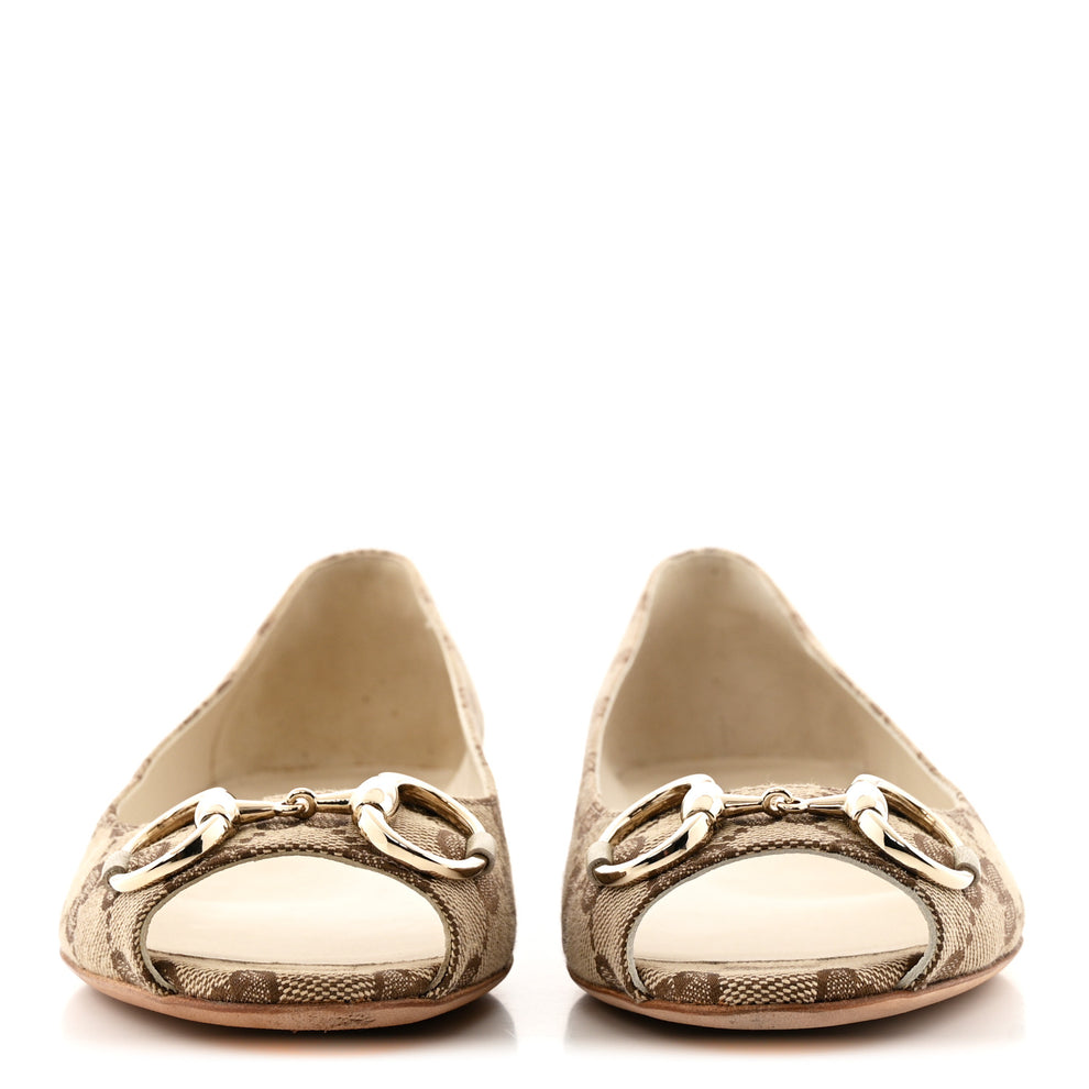 Gucci Monogram Miro Soft Calfskin Womens Horsebit Peep Toe Flats 6 ...