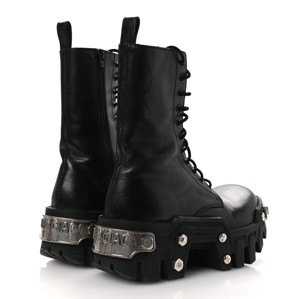 Balenciaga Calfskin Womens Bulldozer Metal Toe Lace Up Boots 37 Black ...