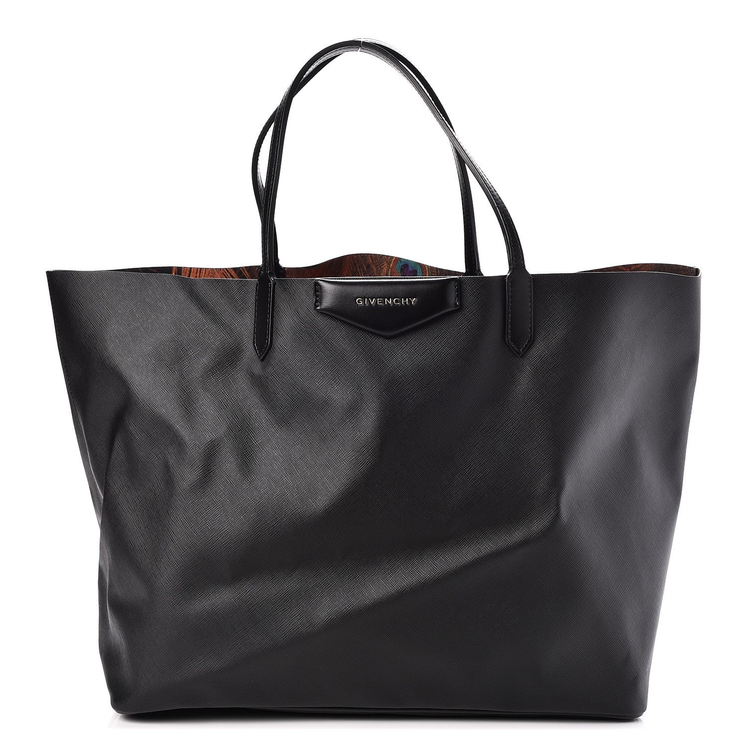Givenchy Textured Coated Canvas Peacock Print Large Antigona Tote Black ...