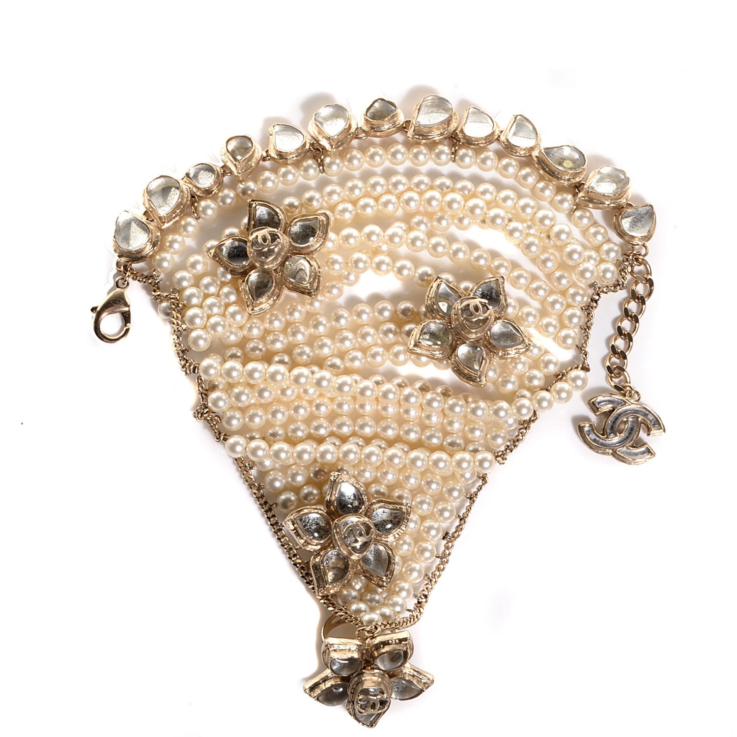 Chanel Pearl Gripoix Flower Chain Ring Bracelet Silver 96960 – FASHIONPHILE