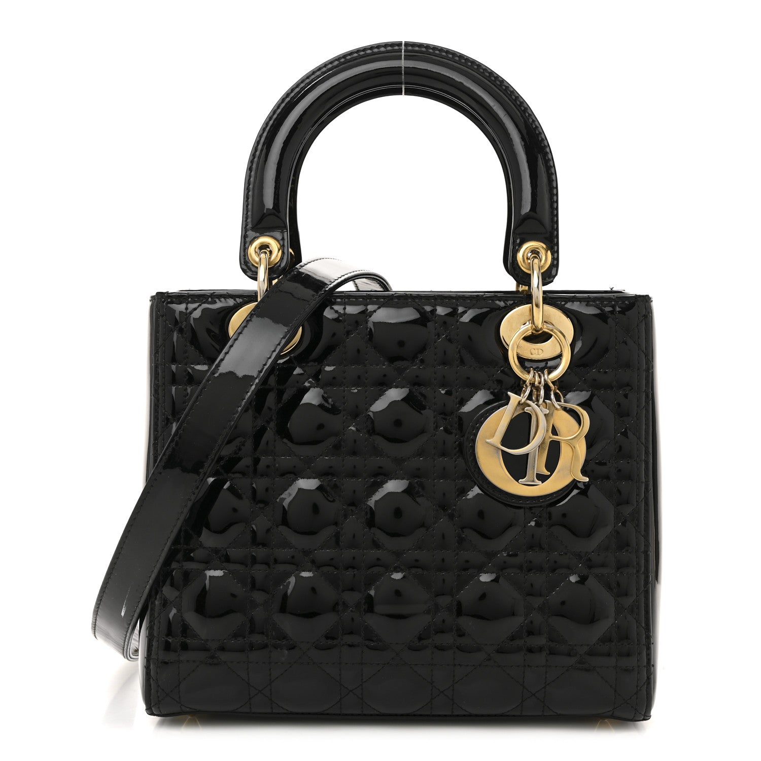 Christian Dior Patent Cannage Medium Lady Dior Black 1776502 – FASHIONPHILE