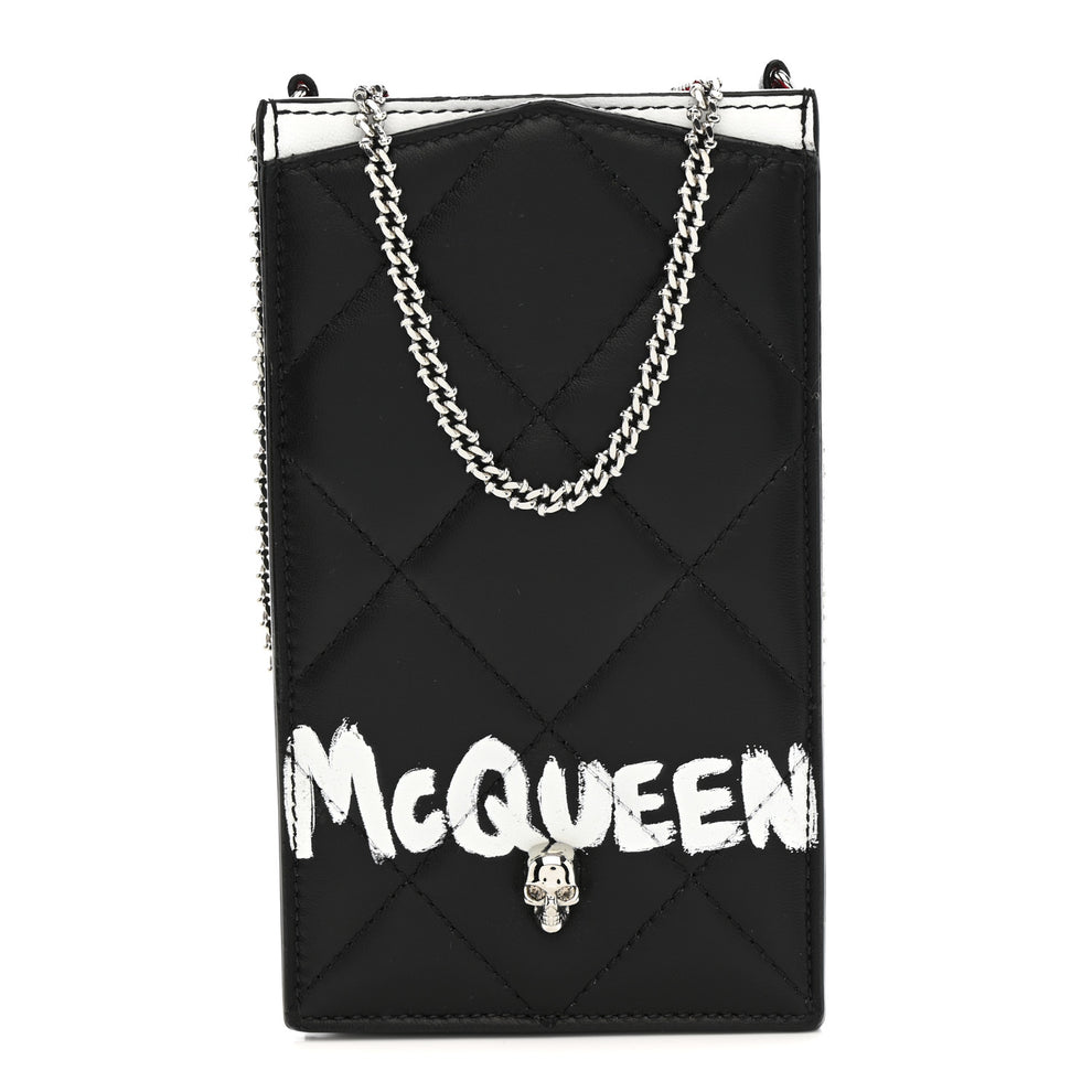 Alexander McQueen Calfskin Quilted Chain Phone Case Black White 1803507 ...