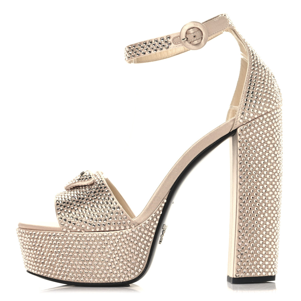 Prada Satin Crystal Triangle Logo 40/135mm Platform Sandals 38 Ninfea ...