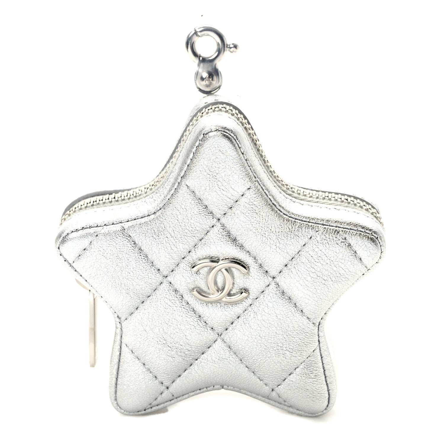 Chanel Metallic Lambskin Walk Of Fame Star Clip On Coin Purse Silver ...