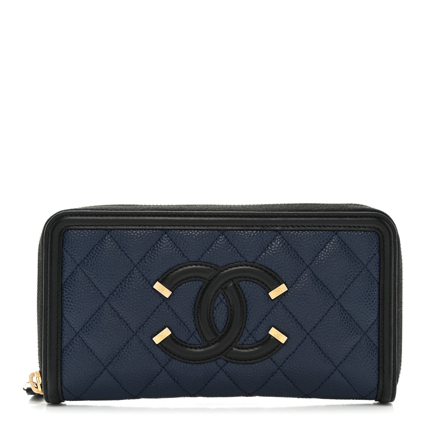 Chanel Caviar Quilted Filigree Zip Around Wallet Navy Black 1545628 ...