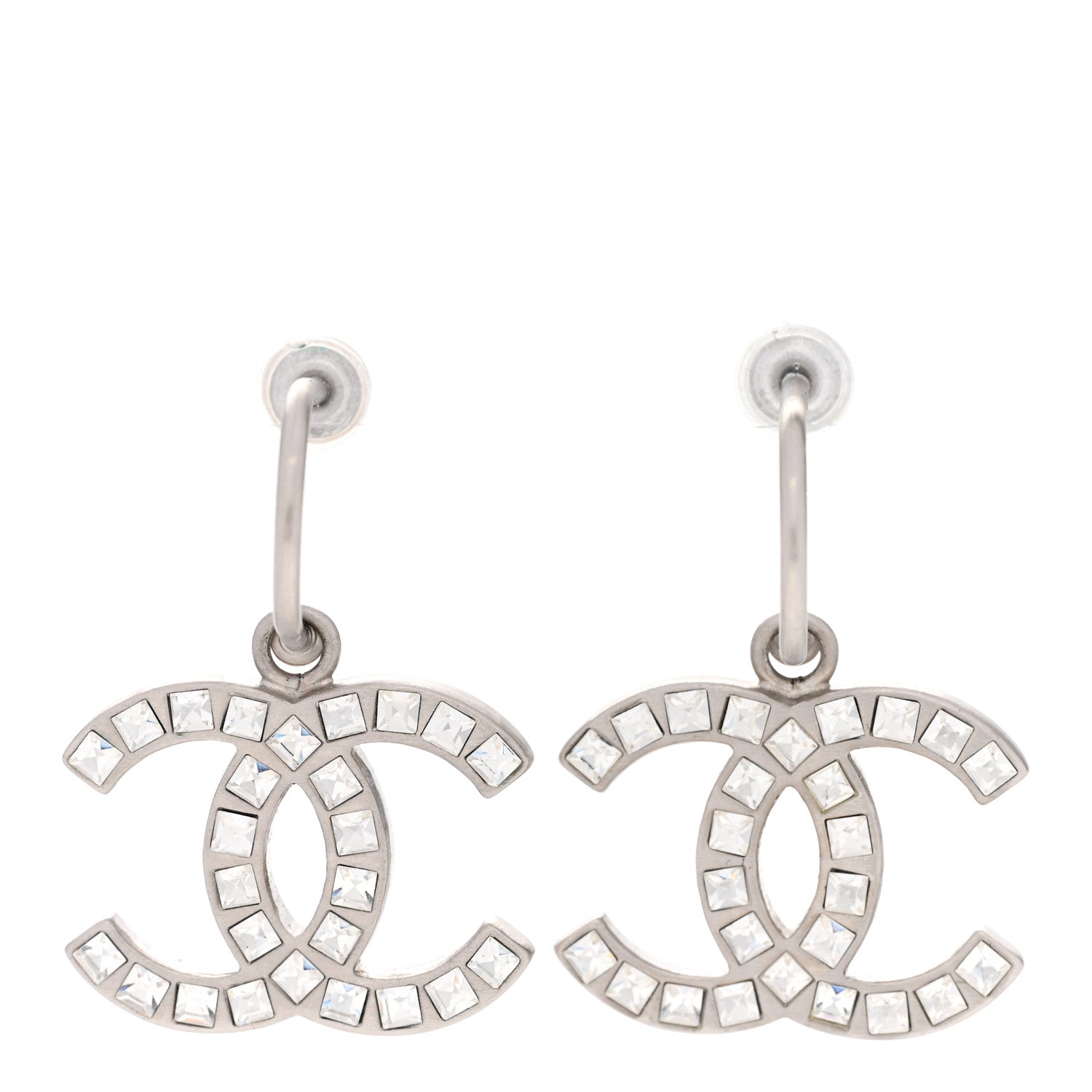 Chanel Baguette Crystal CC Dangle Earrings Silver 1205083 – FASHIONPHILE