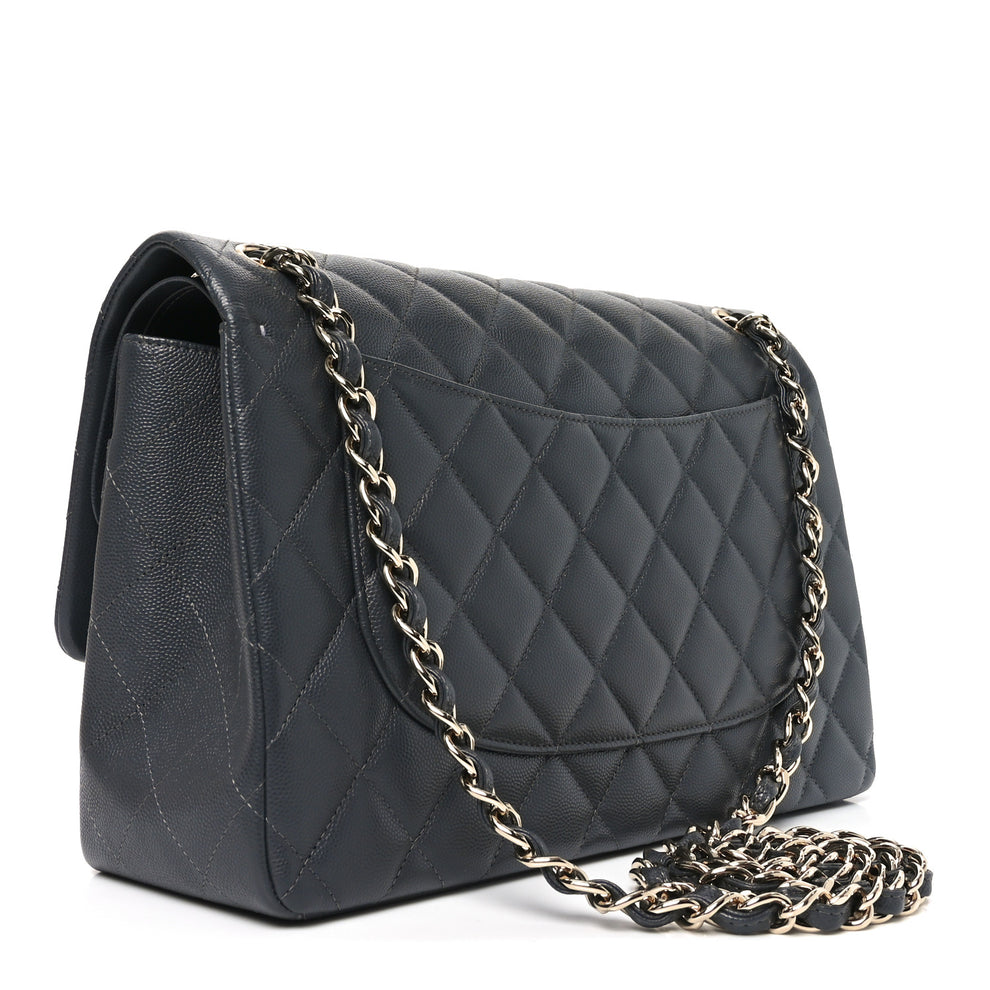 Chanel Caviar Quilted Jumbo Double Flap Dark Grey 1793105 – FASHIONPHILE