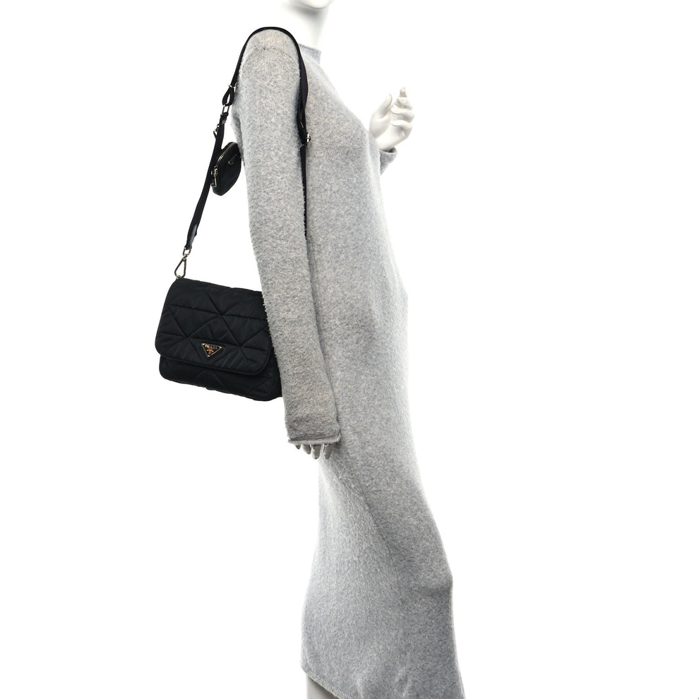 Prada Re-Nylon Quilted Padded Flap Shoulder Bag Black 1881377 ...