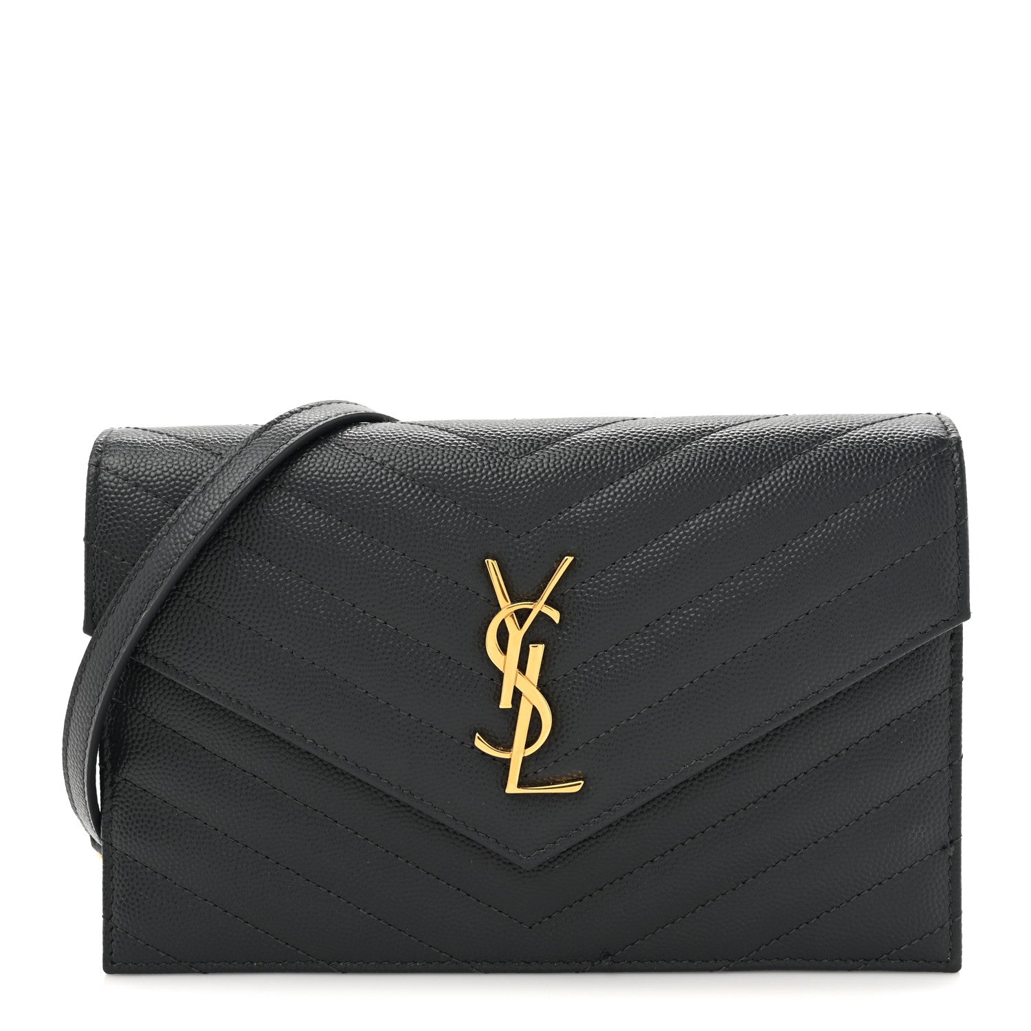 Saint Laurent Grain De Poudre Matelasse Chevron Monogram Chain Wallet ...