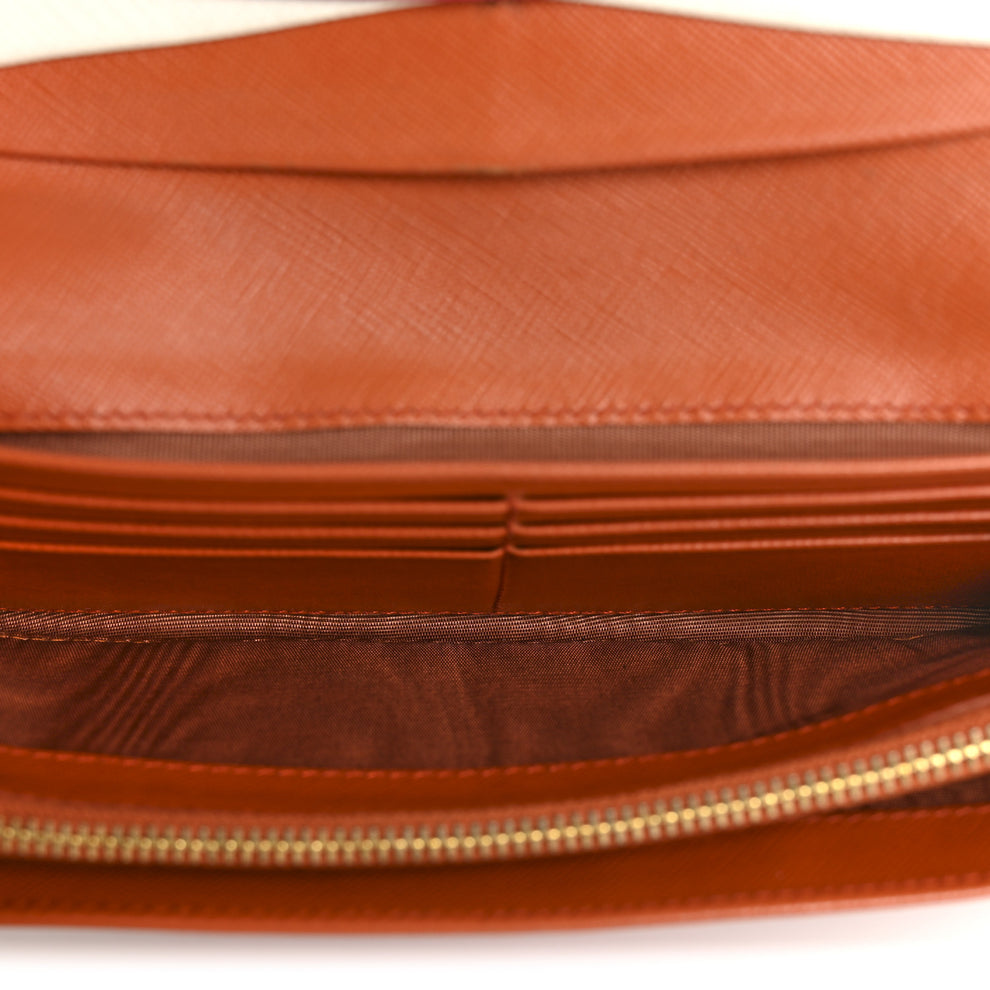 Prada Saffiano Metal Continental Flap Travel Wallet Fuoco 1723665 ...
