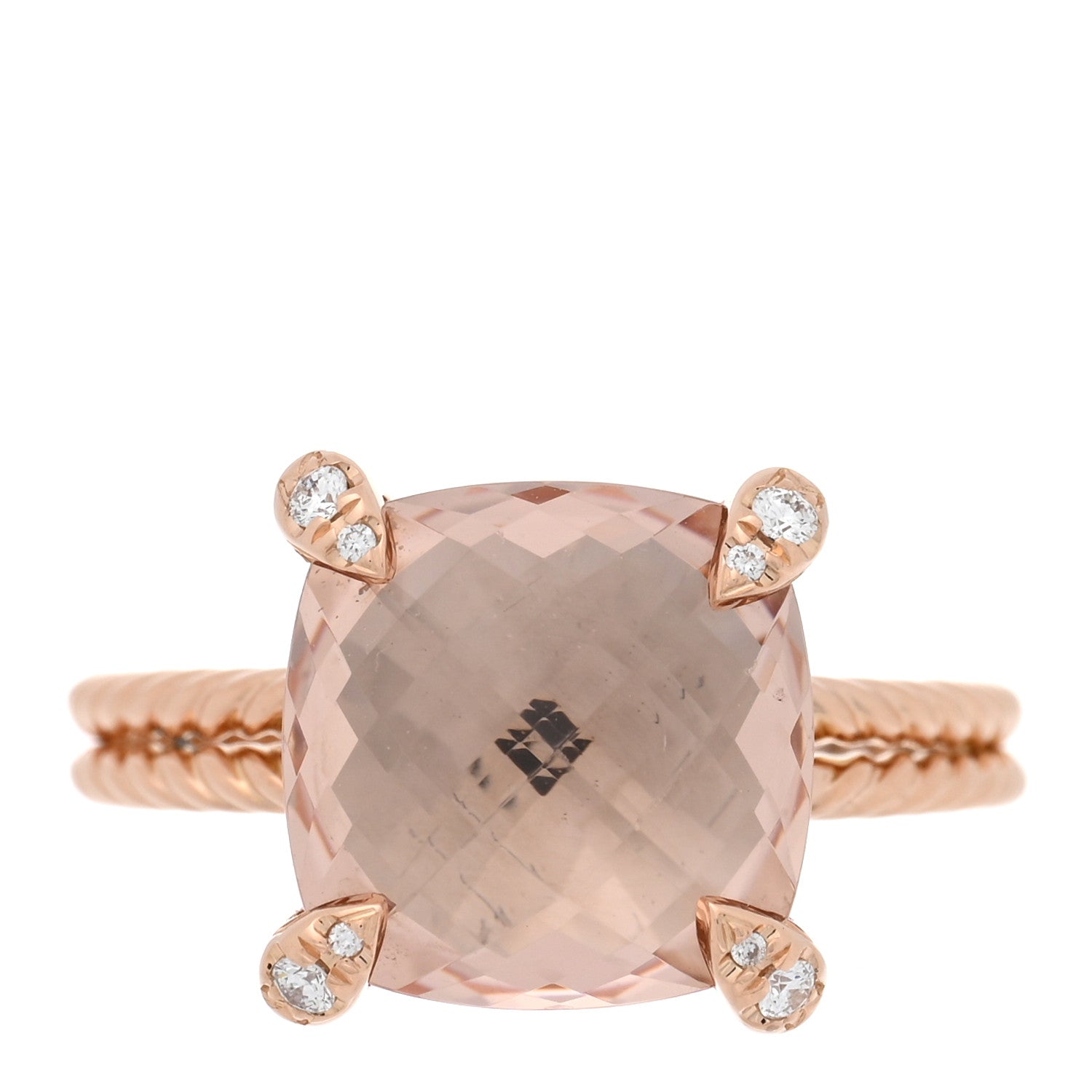 David Yurman 18K Rose Gold Diamond Morganite 11mm Chatelaine Ring 53 6. ...