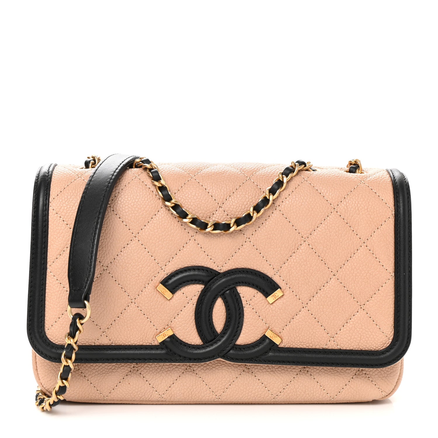 Chanel Caviar Quilted Small CC Filigree Flap Beige Black 1116578 ...