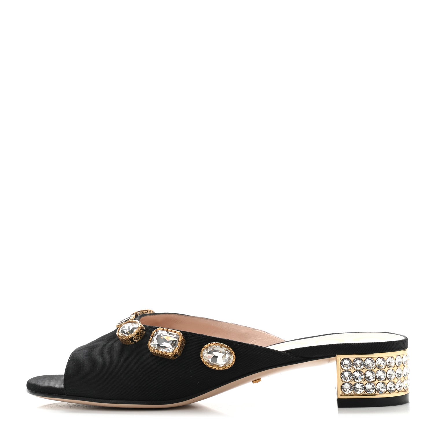 Gucci Moire Fabric Crystal Embellished Lyric Slide Sandals 36 Black ...
