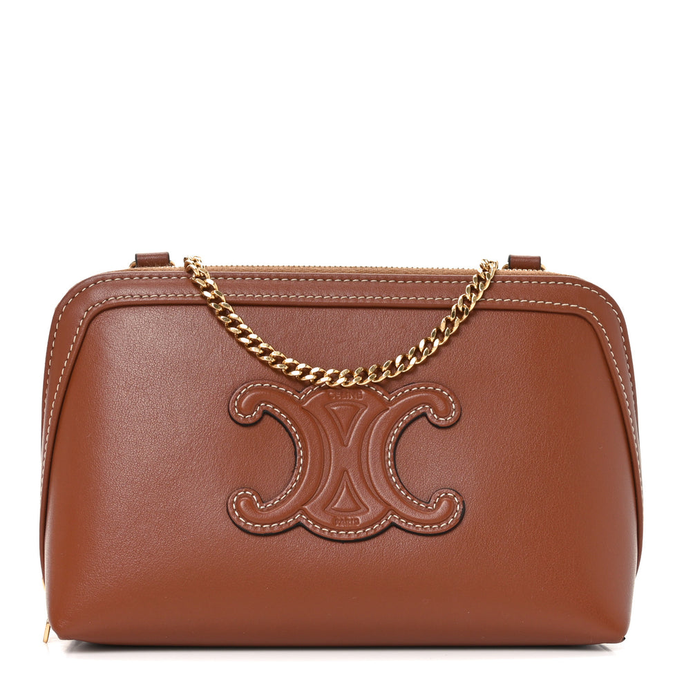 Celine Smooth Calfskin Cuir Triomphe Clutch on Chain Tan 1775977 ...