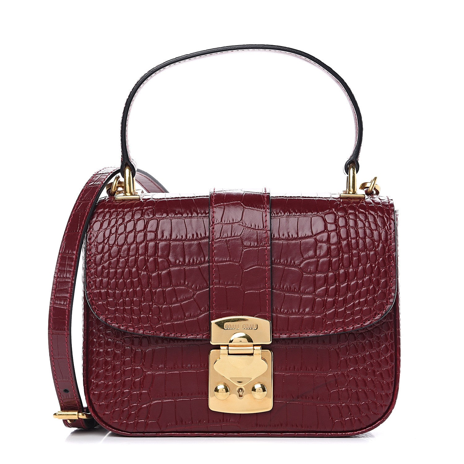 Miu Miu Crocodile Print Calfskin Top Handle Bag Rubino 570017 ...