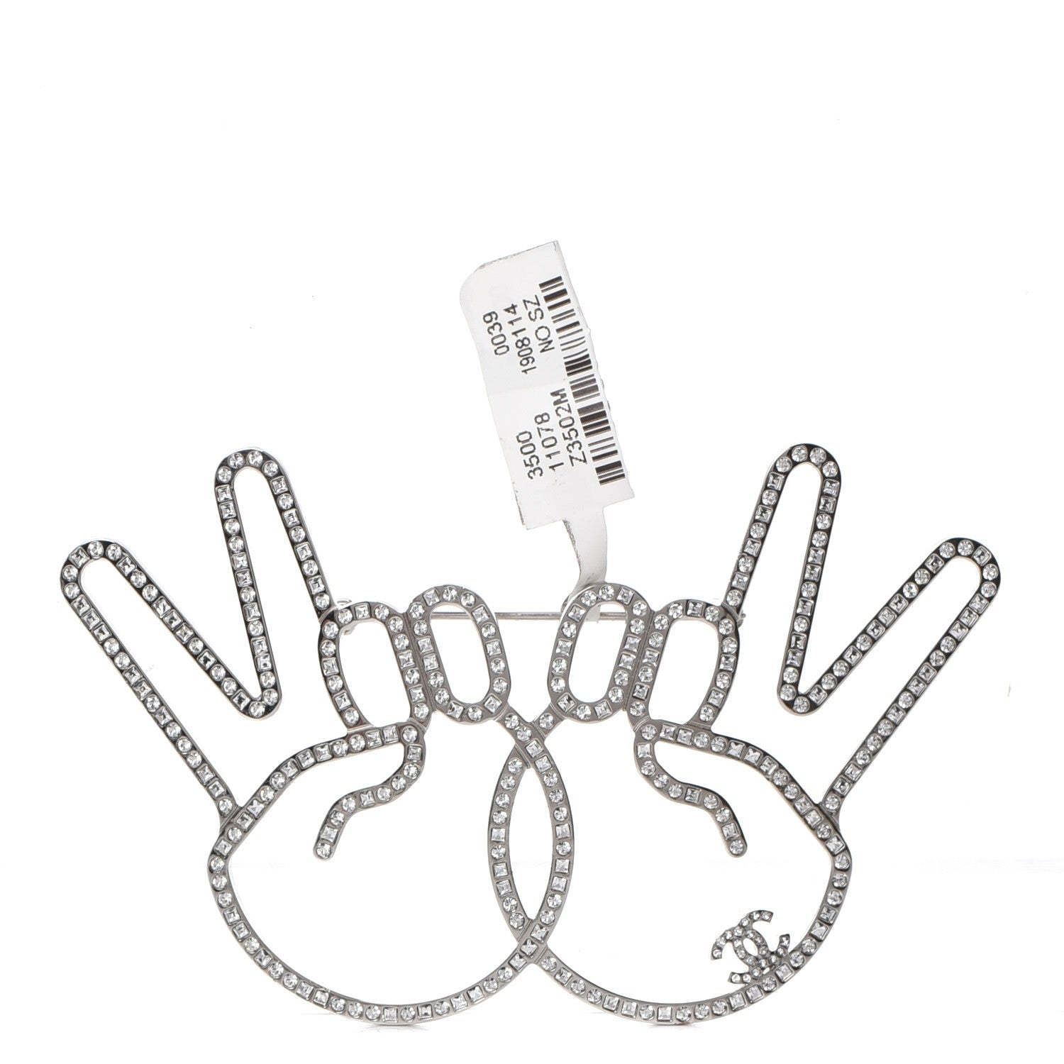 Chanel Strass Crystal Peace Sign Emoji Brooch Silver 238970 – FASHIONPHILE