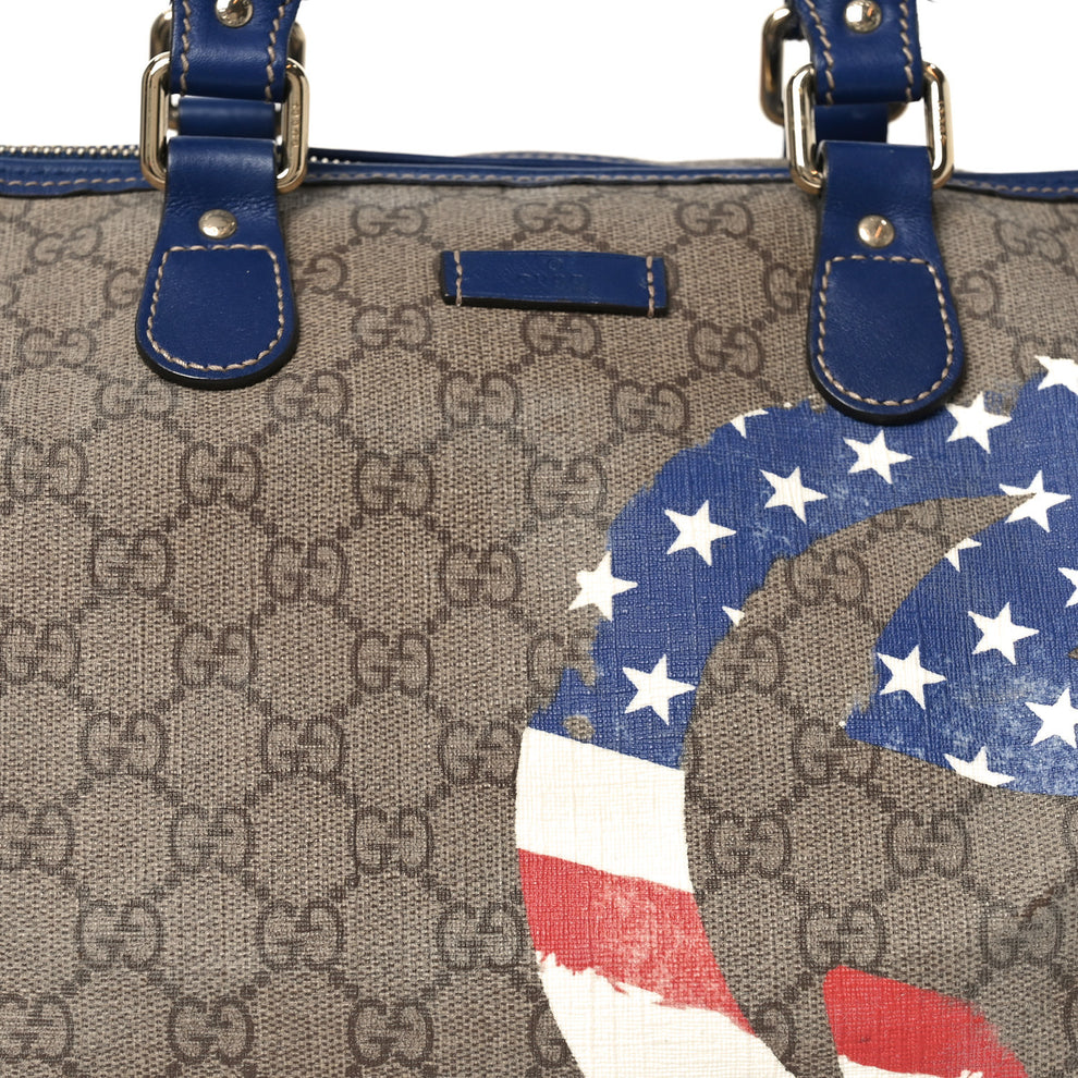 Gucci GG Plus Monogram Medium Boston USA Flag Unicef Duffle Blue ...