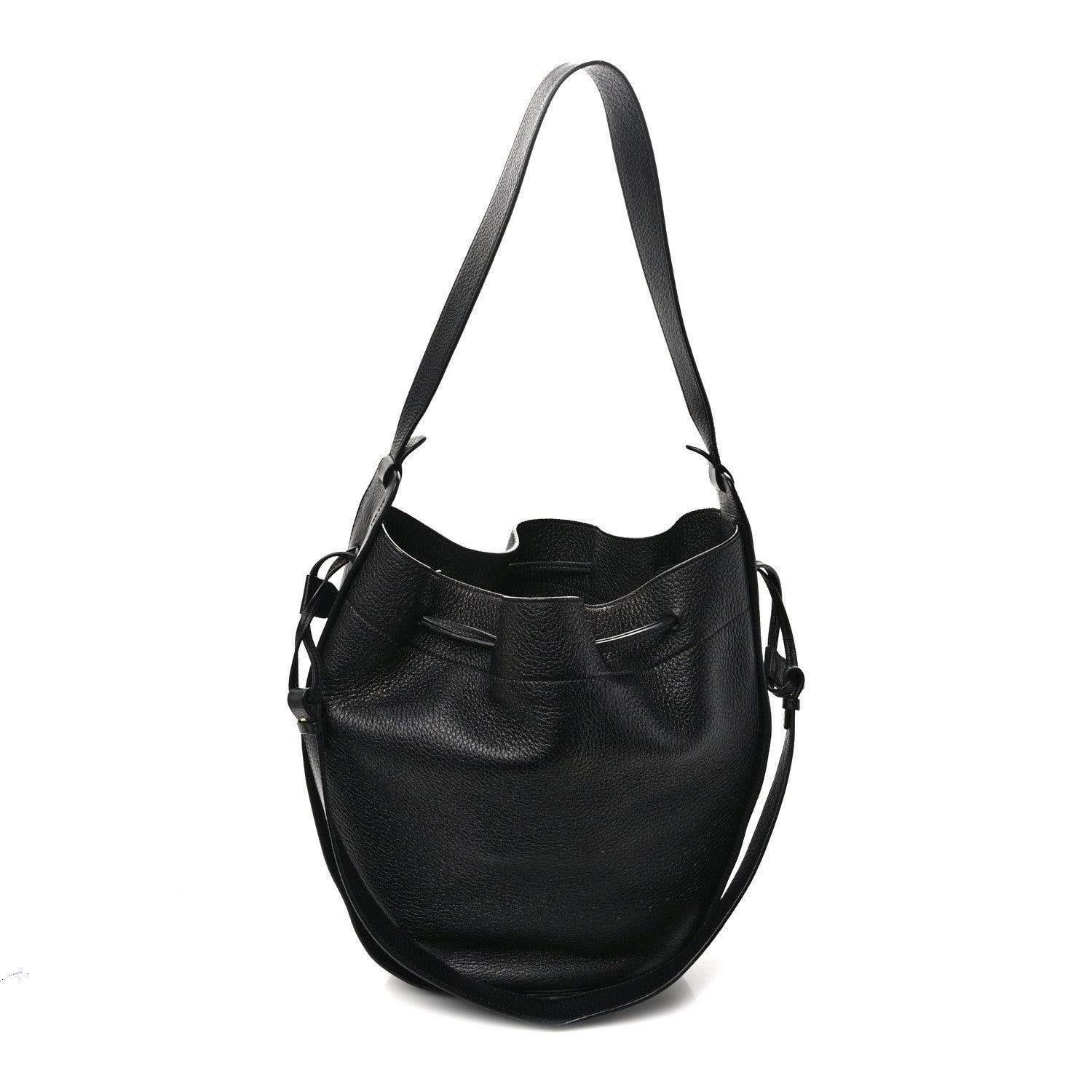 The Row Grained Calfskin Drawstring Bucket Bag Black 1442215 – FASHIONPHILE