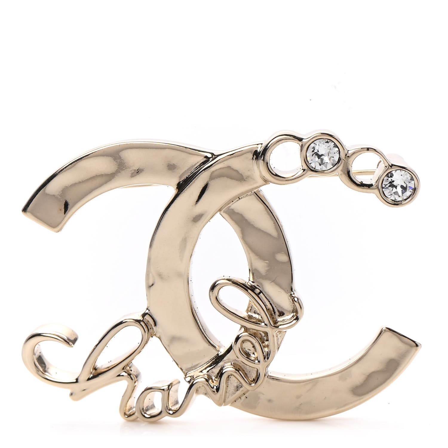 Chanel Metal Crystal Coco Script CC Brooch Gold 1071899 – FASHIONPHILE