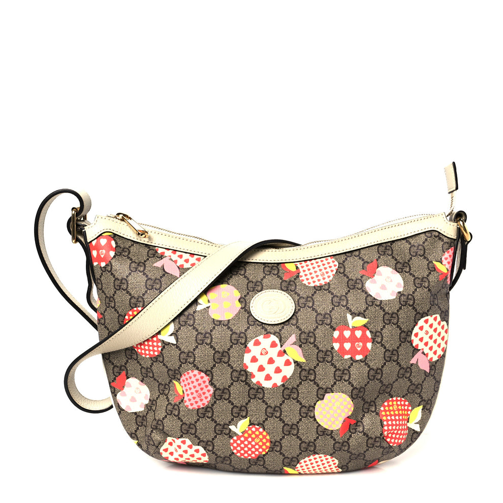 Gucci GG Supreme Monogram Les Pommes Small Ophidia Half Moon Hobo Beige ...