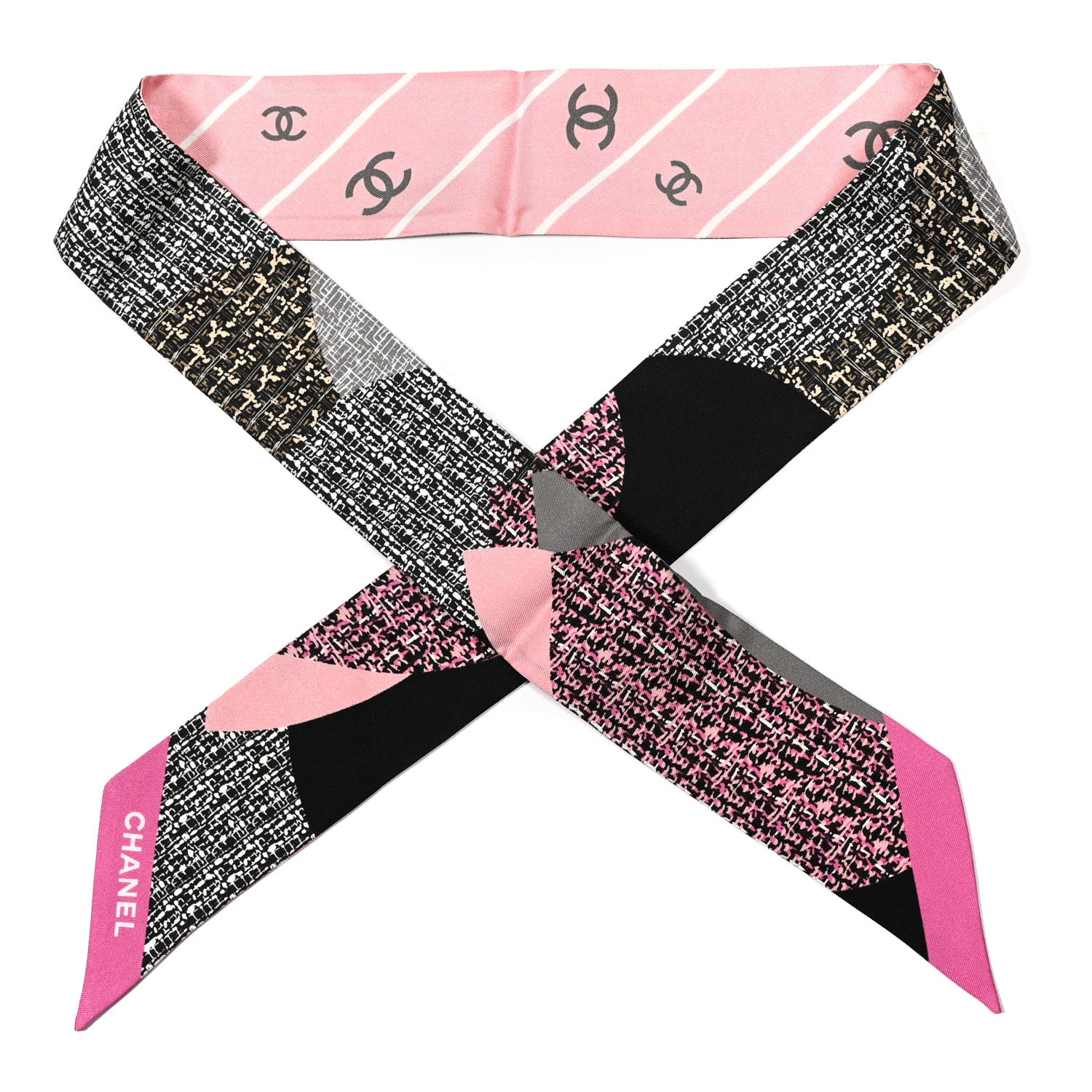 Chanel Silk Twill Slim Bandeau Scarf Pink Grey Light Pink 1126519 ...