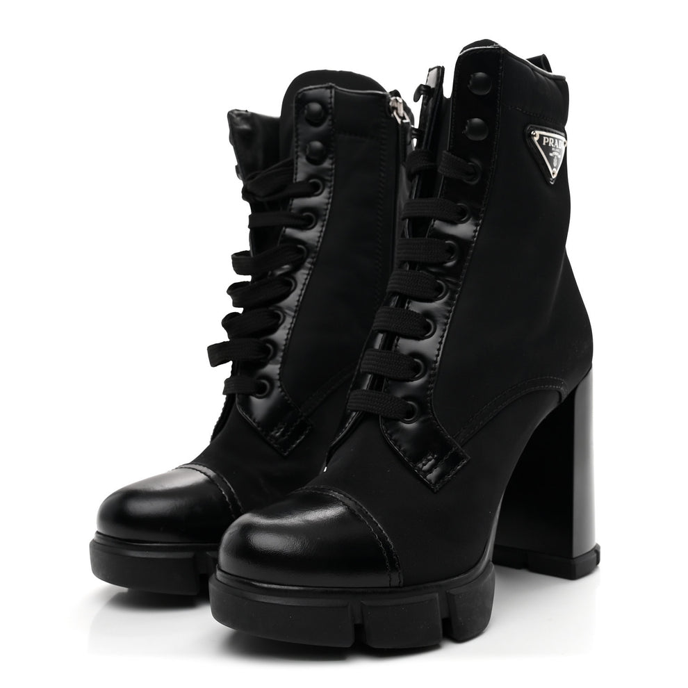 Prada Vitello Montana Re-Nylon Metal Triangle Logo 110mm Ankle Boots 36 ...