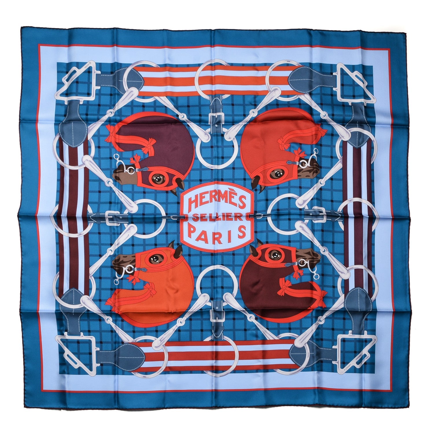 Hermes Silk Tatersale Scarf 90 Cobalt Ciel Bordeaux 207503 – FASHIONPHILE