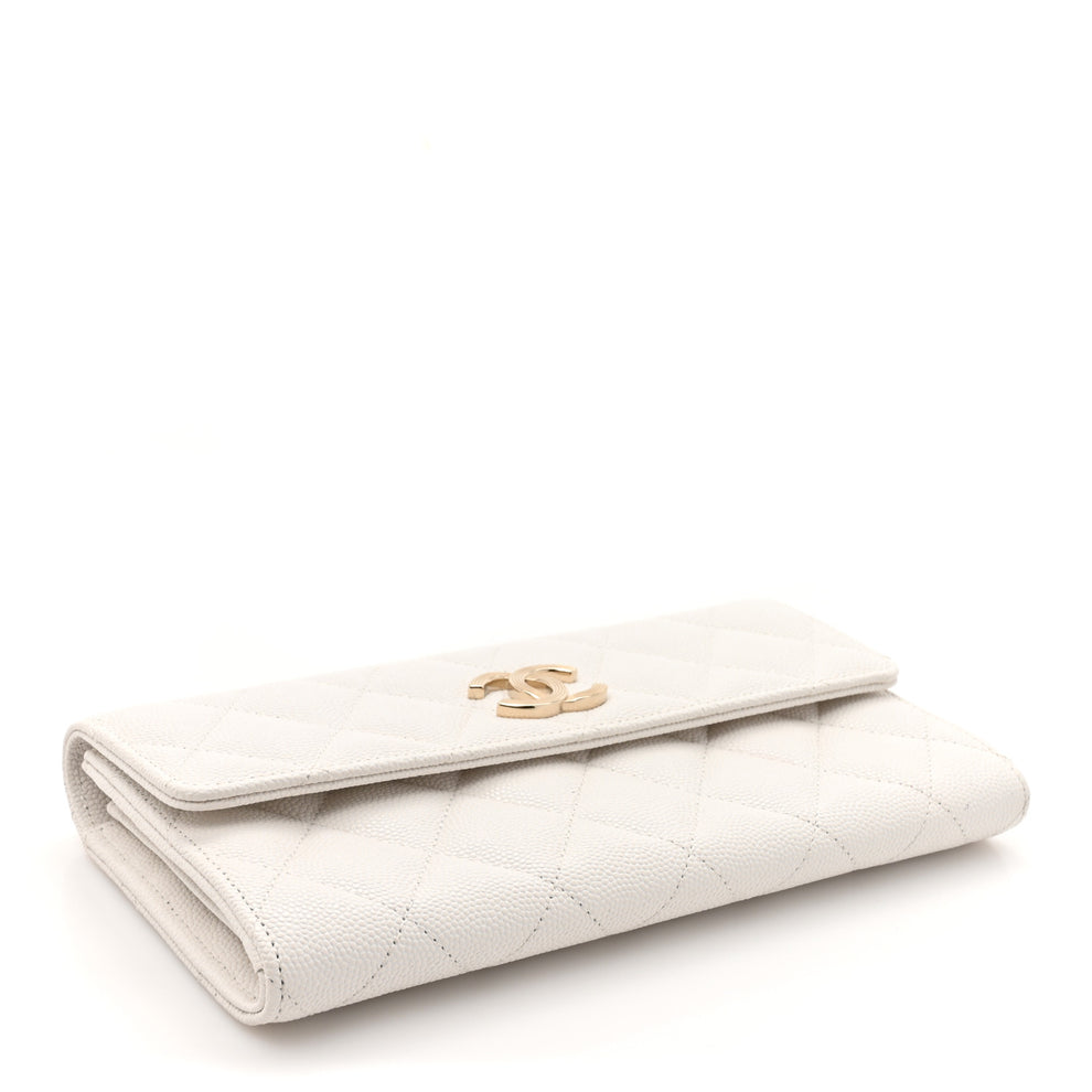 Chanel Caviar Quilted Striated CC Large Gusset Flap Wallet White ...