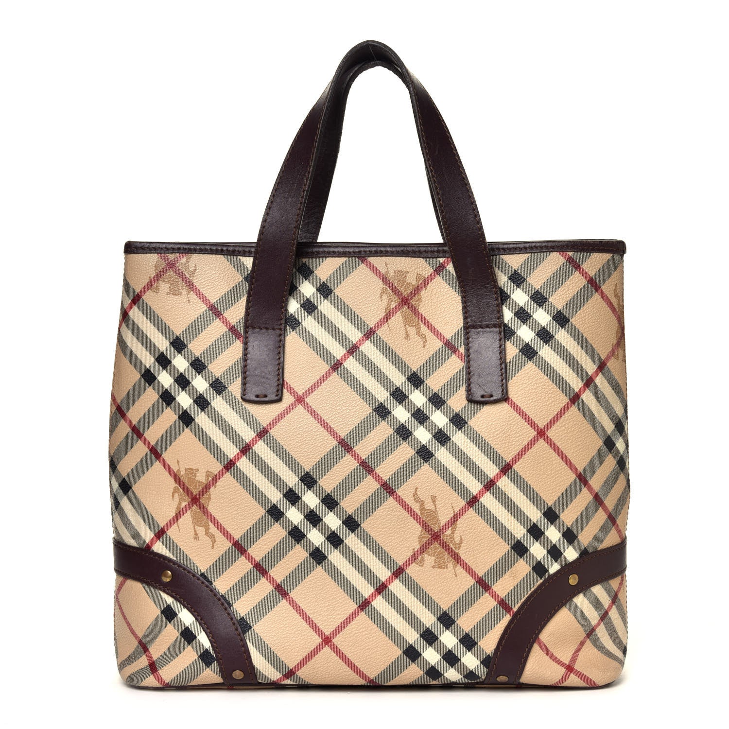 Burberry Haymarket Check Studded Large Tote Chocolate 763833 – FASHIONPHILE