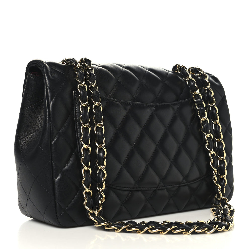 Chanel Lambskin Quilted Jumbo Double Flap Black 1780187 – FASHIONPHILE