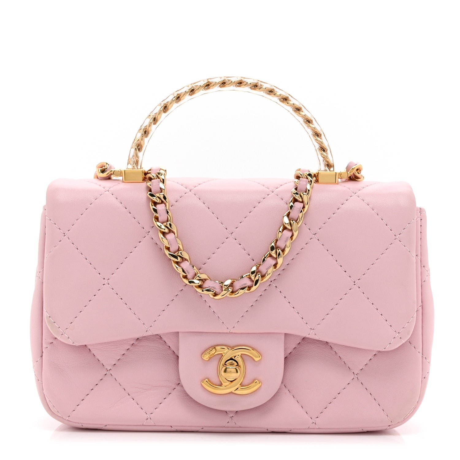 Chanel Lambskin Resin Quilted Top Handle Mini Flap Pink 1784251 ...