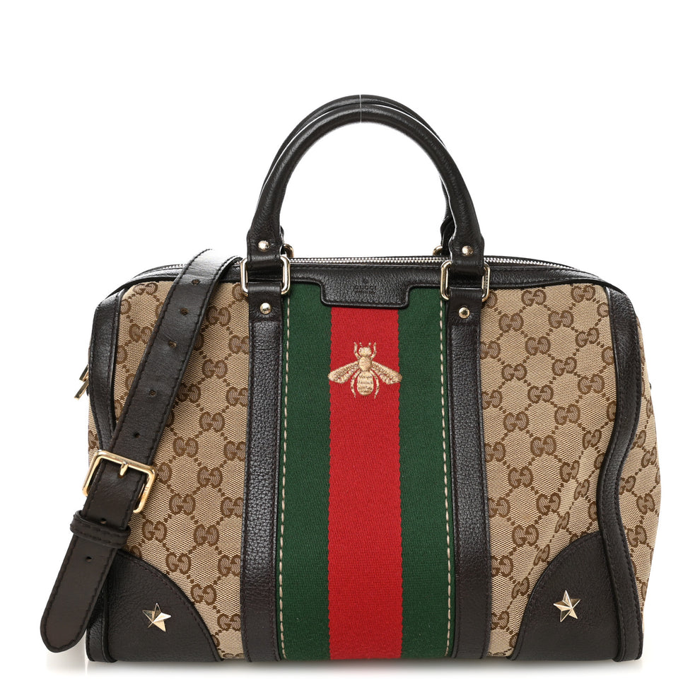 Gucci Monogram Vintage Web Medium Webby Bee Boston Dark Brown 1801592 ...