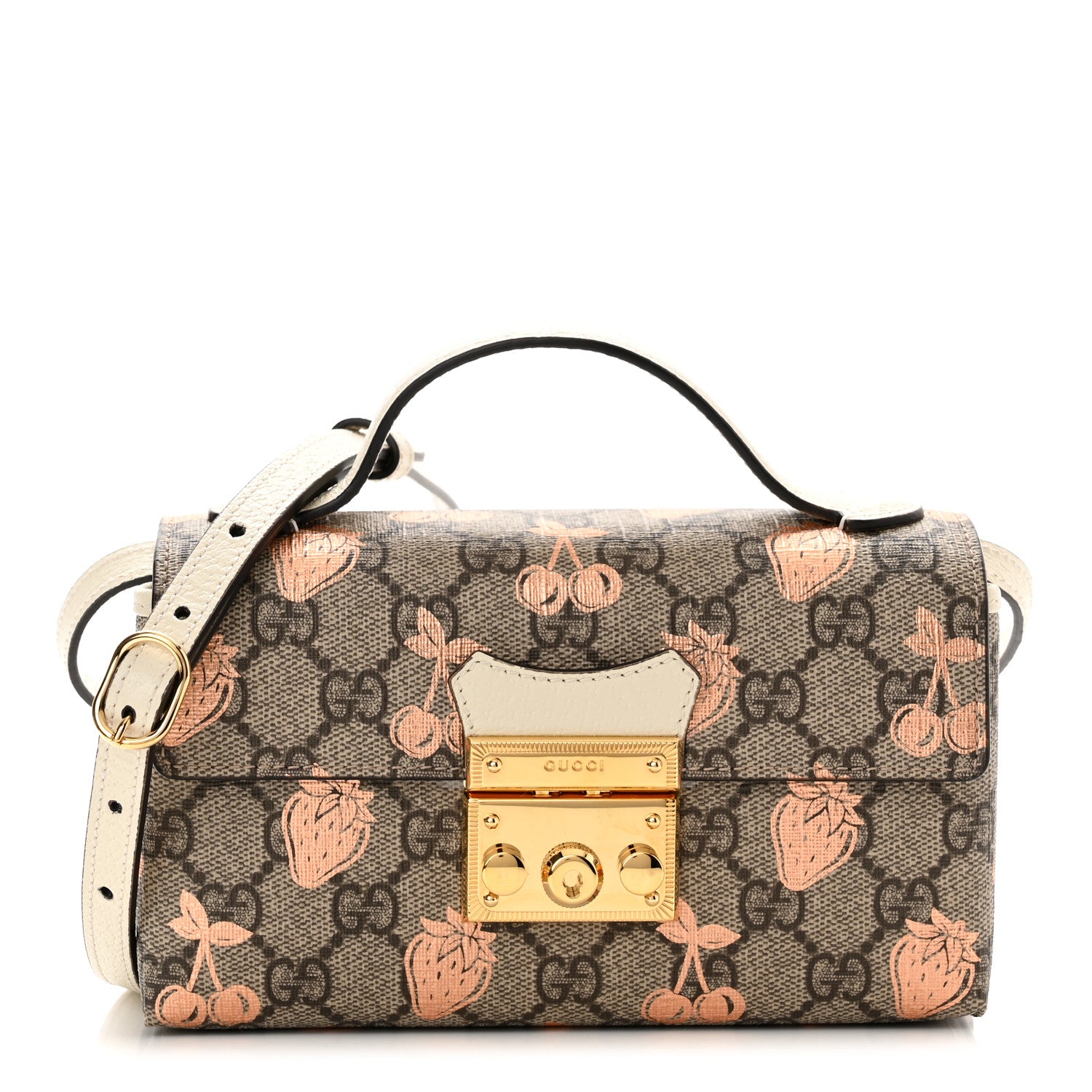 Gucci GG Supreme Monogram Berry Textured Dollar Calfskin Mini Padlock ...