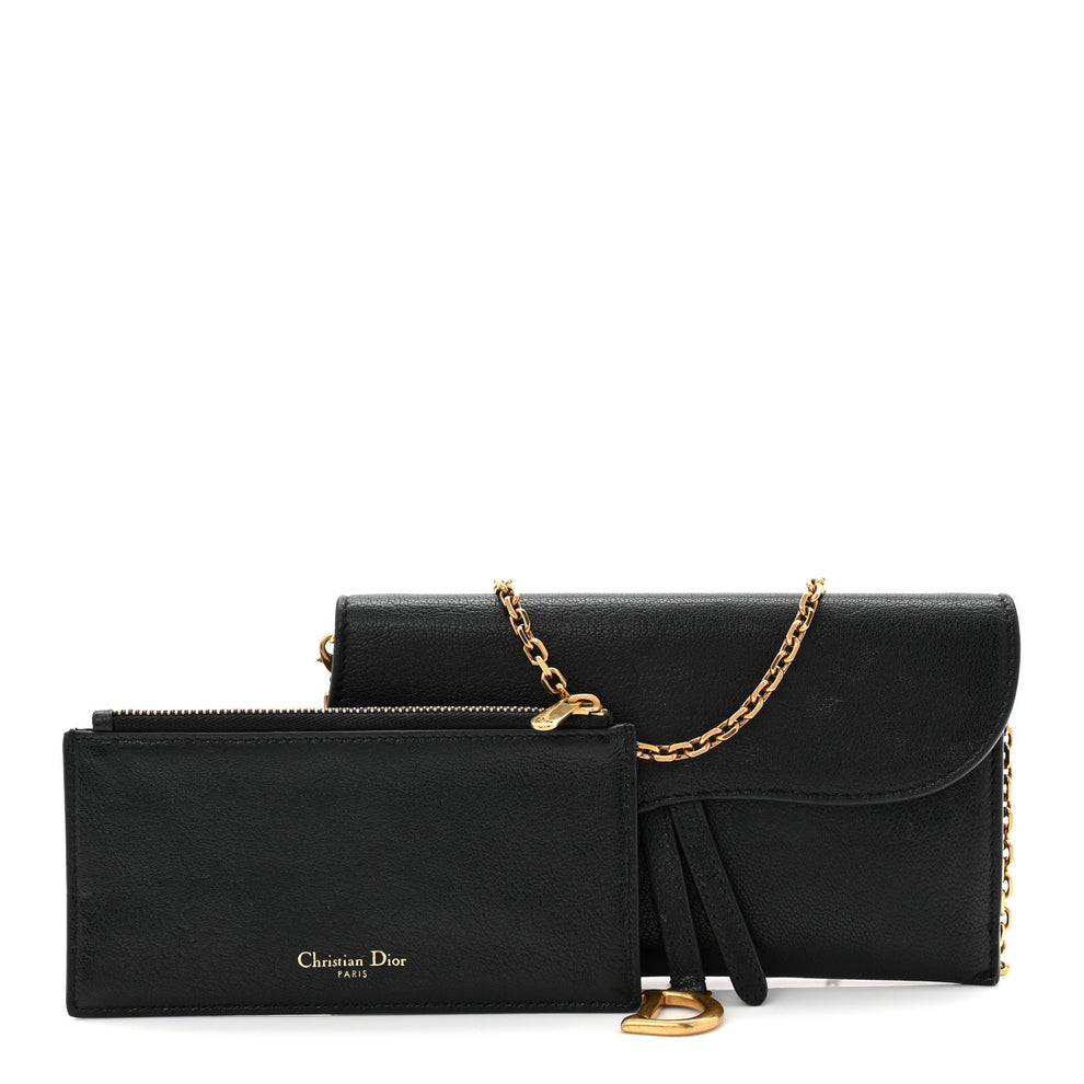 Christian Dior Goatskin Saddle Long Wallet With Chain Black 1803618 ...