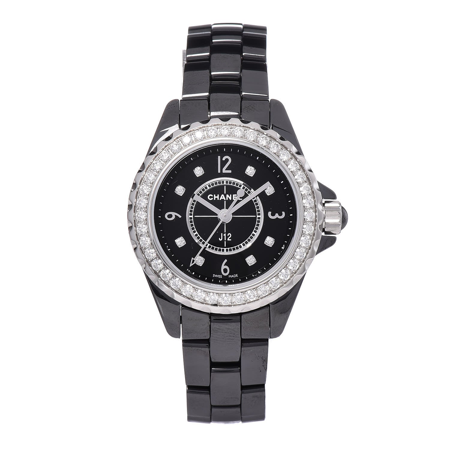 Chanel Stainless Steel Ceramic Diamond Bezel 29mm J12 Quartz Watch ...