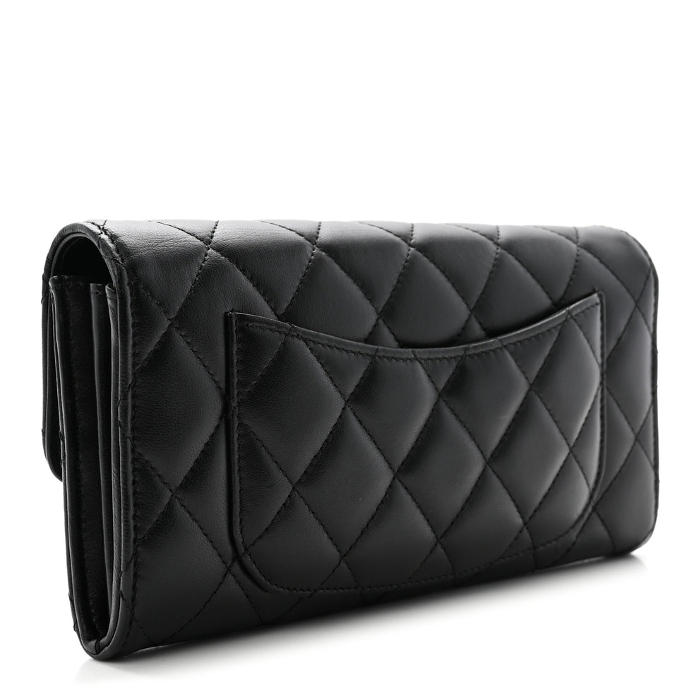 Chanel Lambskin Quilted Large Gusset Flap Wallet Black 1892315 ...