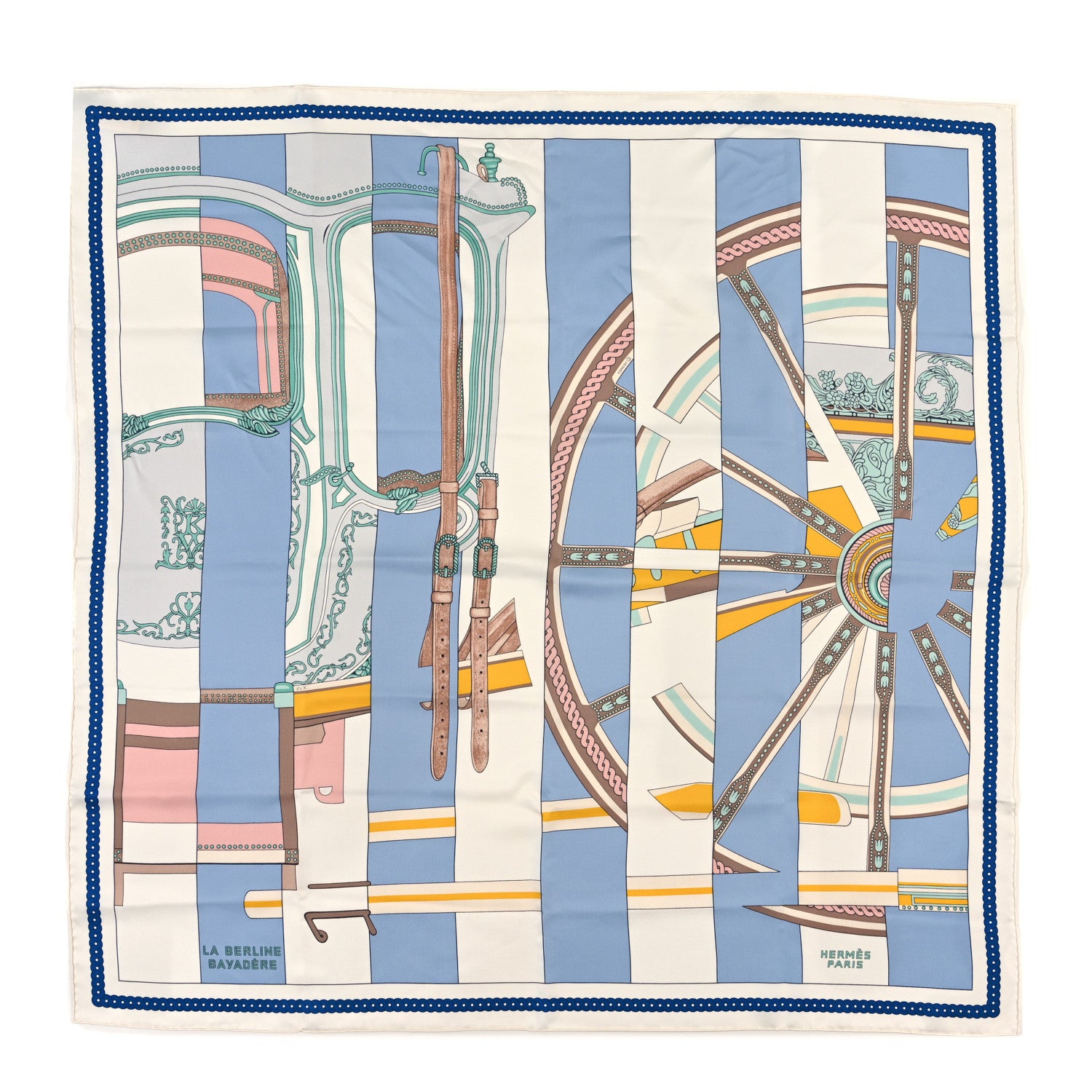 Hermes Silk La Berline Bayadere Scarf 90 White Bleu Ciel Vieux Rose ...