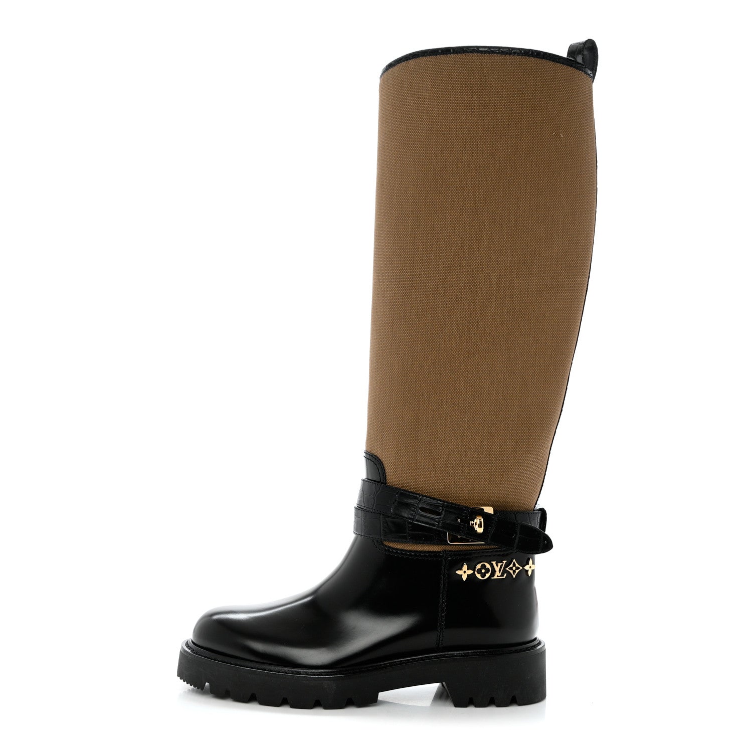 Louis Vuitton Canvas Calfskin Territory Flat High Ranger Boots 37 Khaki ...