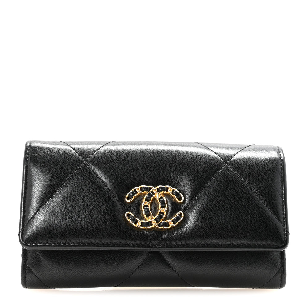Chanel Lambskin Quilted Chanel 19 Flap Wallet Black 1801341 – FASHIONPHILE