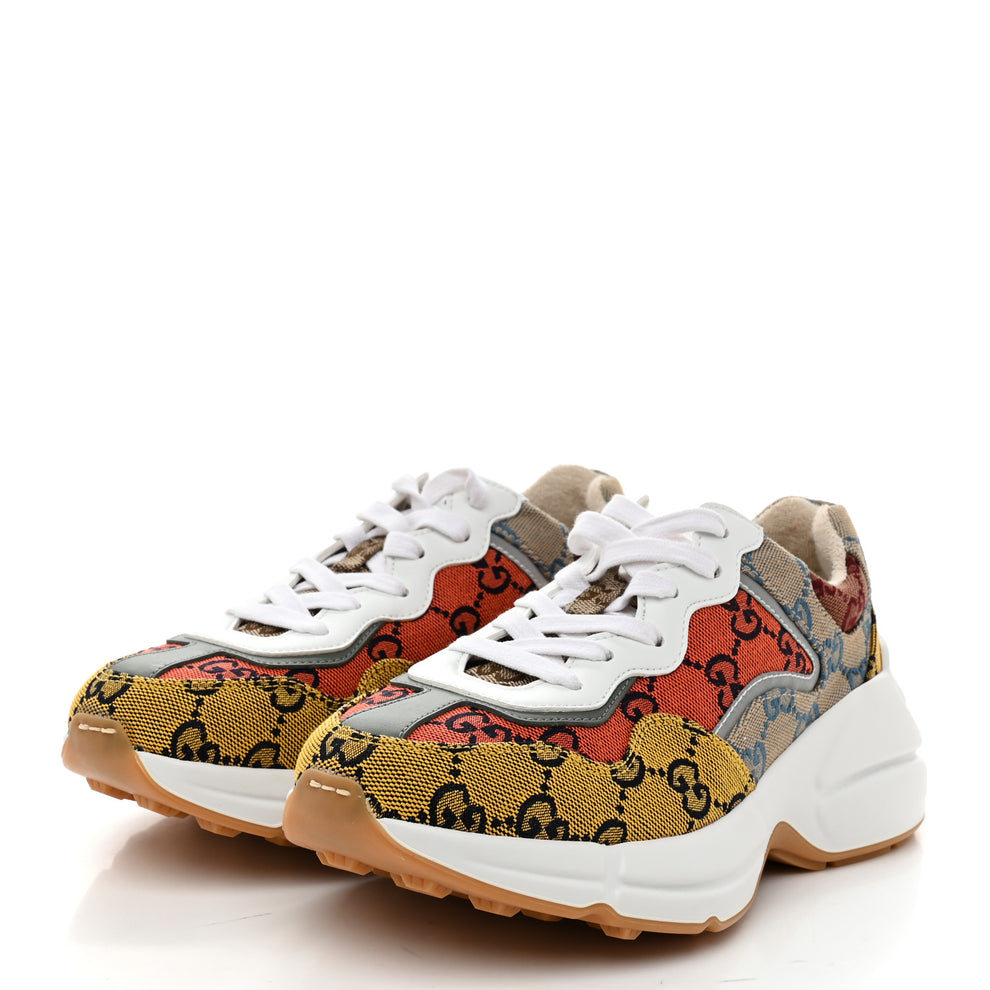 Gucci Monogram Multicolor Demetra Womens Rhyton Sneakers 35 Yellow Blue ...