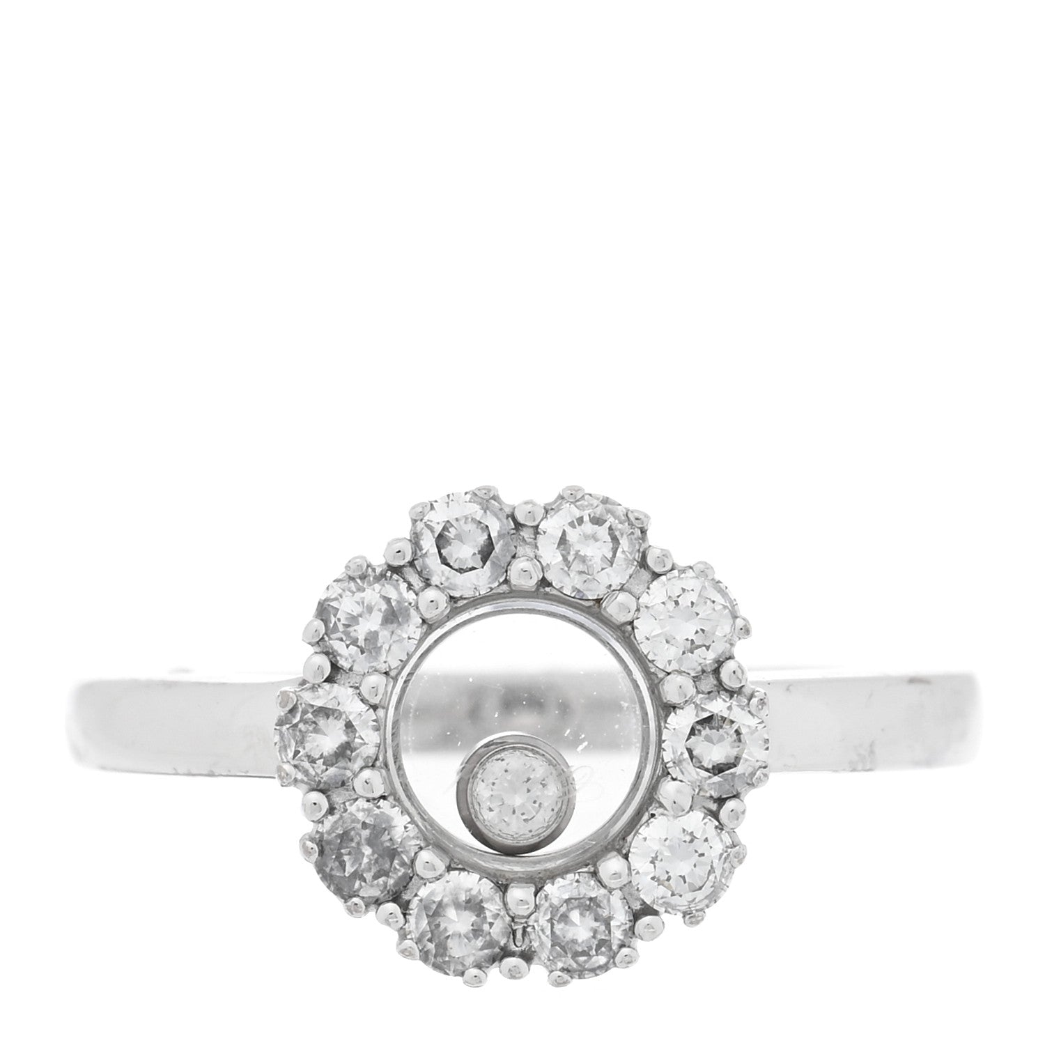 Chopard 18K White Gold Diamond Happy Diamond Round Pave Ring 48 4.5 ...