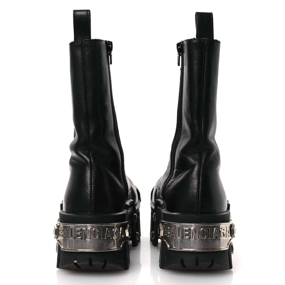 Balenciaga Calfskin Womens Bulldozer Metal Toe Lace Up Boots 37 Black ...