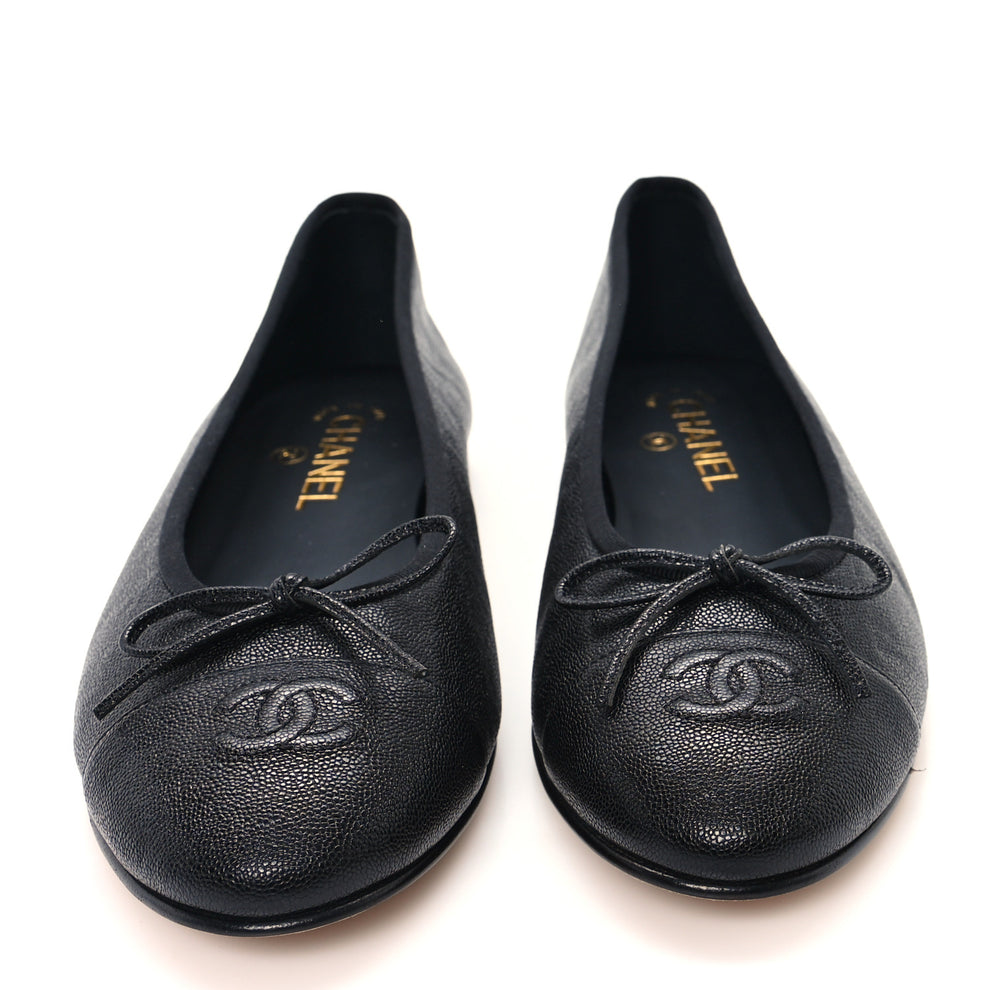 Chanel Caviar CC Cap Toe Ballerina Flats 41 Black 1691686 – FASHIONPHILE